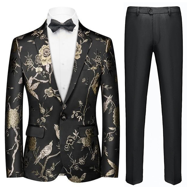 Men's 2 -Piece Golden Birdsong Forest Embroidery Suit