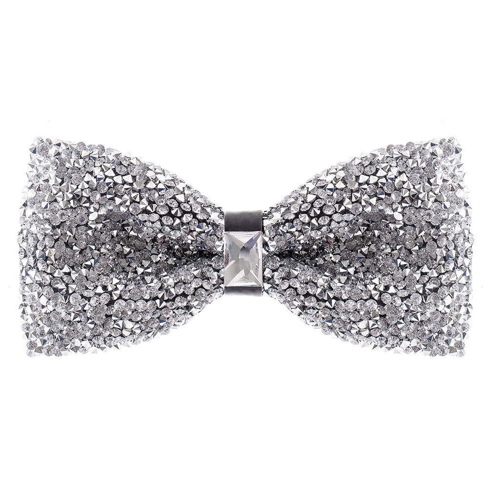 Rhinestone Silver Bow Ties for Men with Adjustable Length