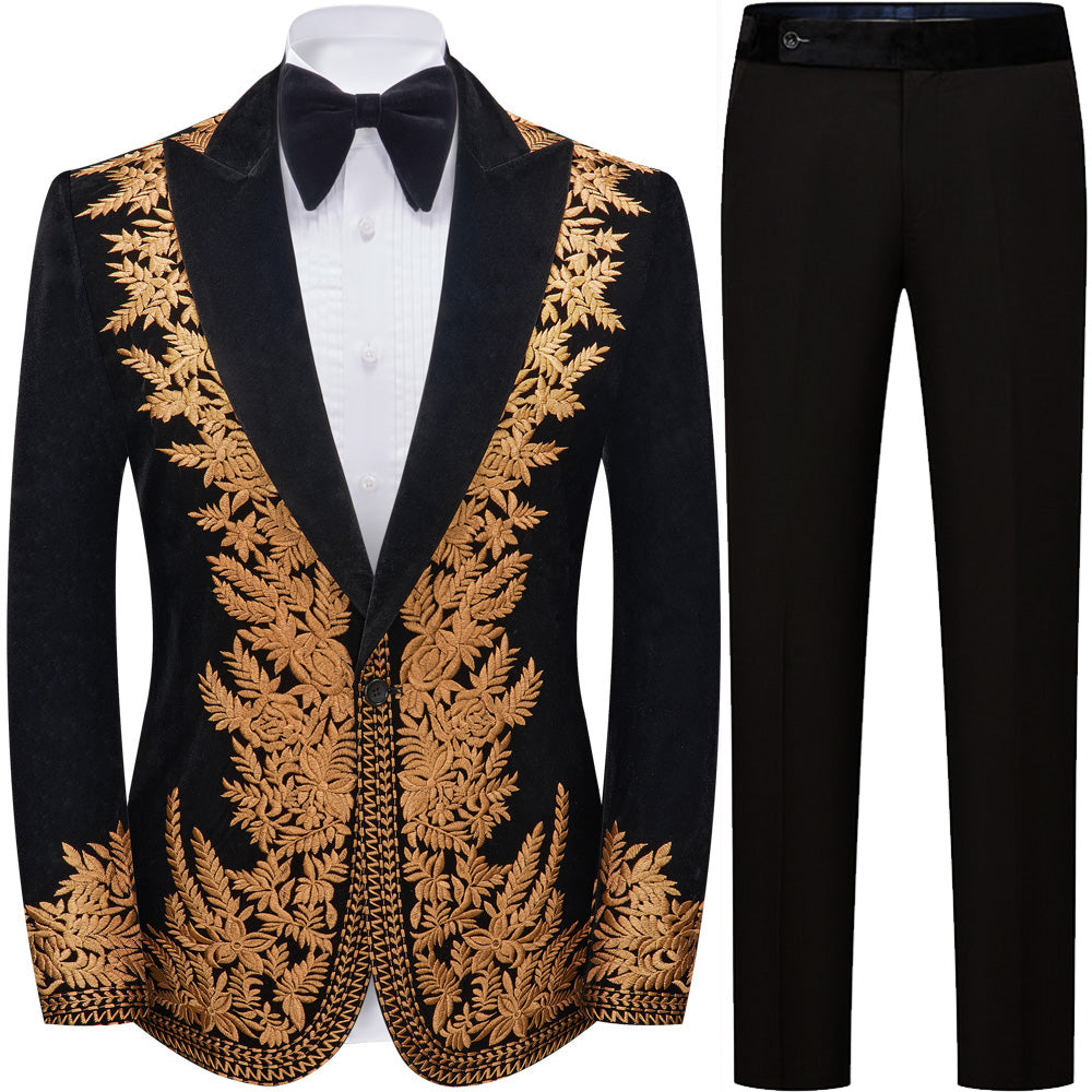 Home All products Men's Luxury Gold Embroidered Black V...