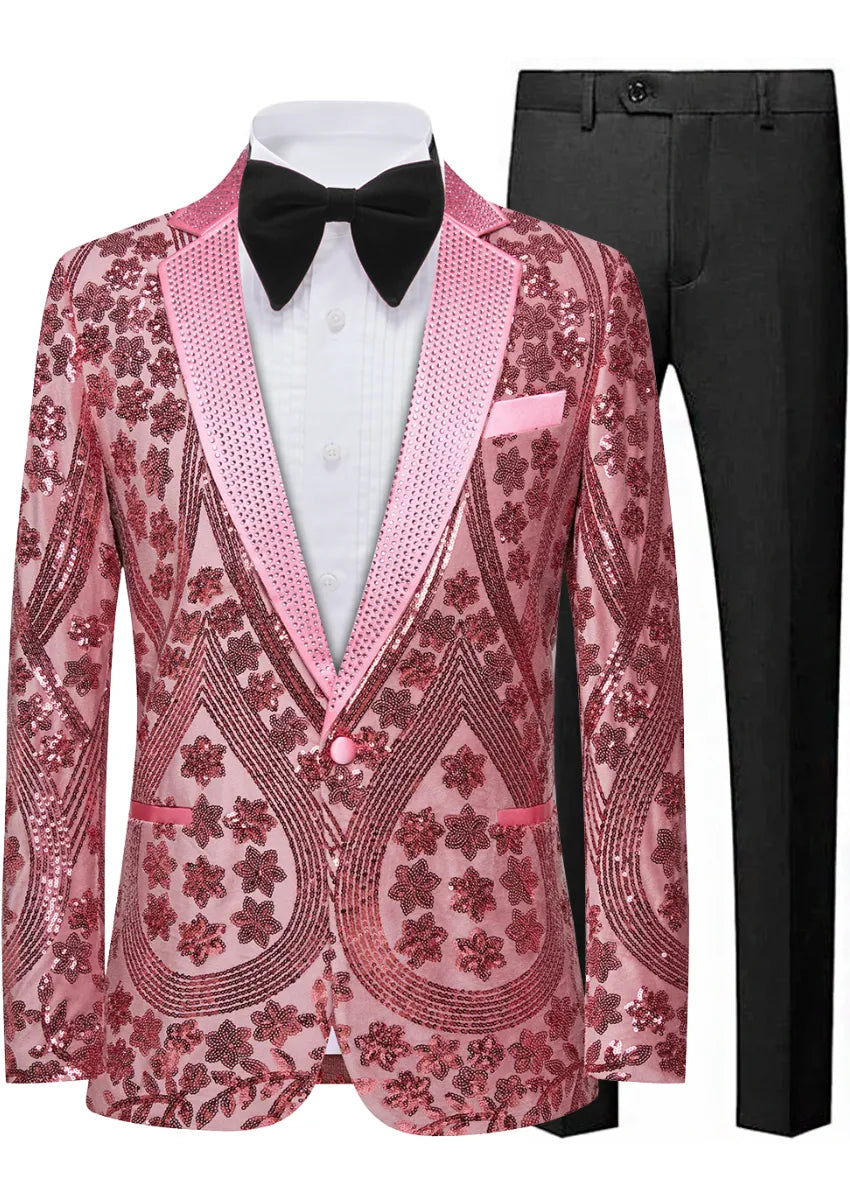Men's Sequin Six-pointed Star Pink Luxury Tuxedo