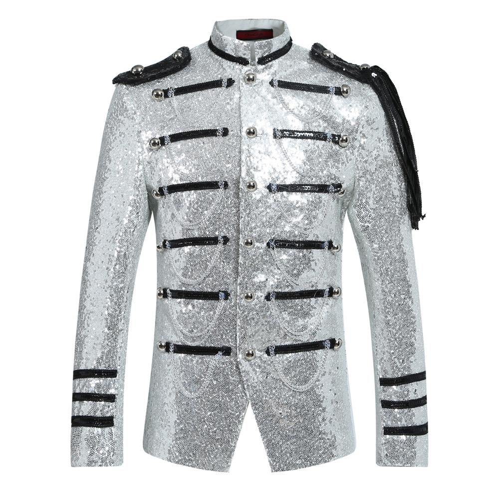 Men's Classic Military Style Stage Jacket Silver