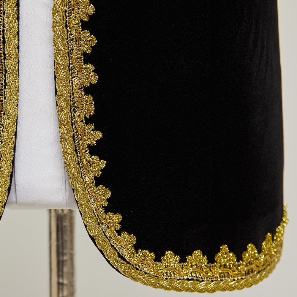Men's Luxury Gold Embroided Court Style Black Tuxedo Jacket